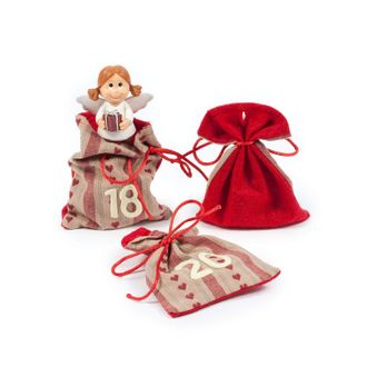 Pajoma Adventskalender zum Befüllen 24 Stoffbeutel Besinnliche Zeit Herzchen bestickt DIY Weihnachtskalender zum Aufhängen mit Schnur & Knöpfen