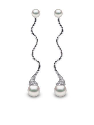 Yoko London boucles doreilles Sleek en or blanc 18ct orn&eacute;es de diamants et de perles dAkoya - Argent