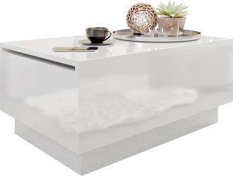 Mirjan24 Wohnzimmertisch Morezi, Couchtisch mit Stauraum, Sofatisch, &Ouml;ffnung Oben, Kaffeetisch, Teetisch (Wei&szlig; Hochglanz, 90x60)