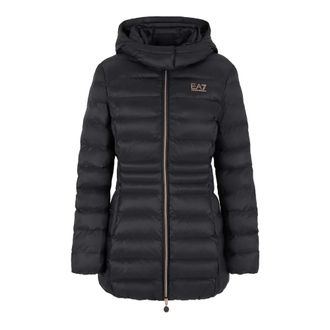 Emporio Armani Schwarze Kapuzenjacke mit Rosagold-Logo - - Jackets - Damen - Schwarzk - 3XL
