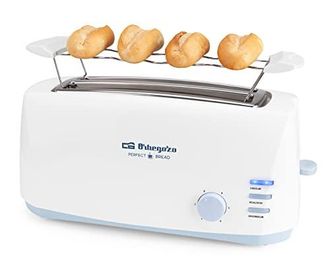 Orbegozo TO 4500 - Grille-pain double fente, plateau ramasse-miettes, 6 niveaux de grillade, fonction de d&eacute;cong&eacute;lation et de r&eacute;chauffage, 1400 W