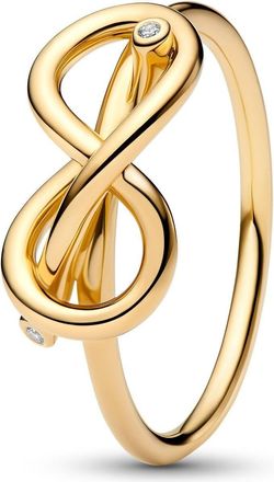 Pandora Moments Unendlichkeitsknoten Ring aus 14K vergoldetem Sterling Silber mit Zirkonia, Größe: 56, 163759C01-56