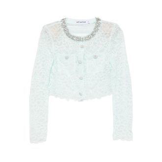 Self Portrait Femme, Vestes, Vert, Taille: 38 FR Veste Courte en Dentelle