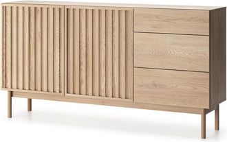 Konsimo Kommode HARMA Kombikommode, hergestellt in der EU - mit 3 Schubladen, Push-to-Open, F&uuml;&szlig;e 20 cm, Lamellenfronten