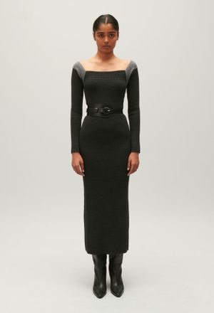 Claudie Pierlot Langes Strickkleid, grau meliert