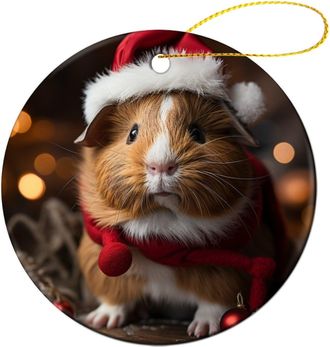 Generic Keramik Weihnachts Ornamente, H&auml;ngend Weihnachtsdeko, Niedliche Meerschweinchen tragen rote Weihnachtsm&uuml;tze, Christbaum H&auml;ngeornamente, mit Seil