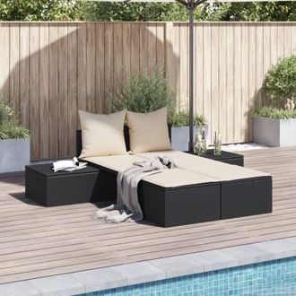 vidaXL Chaise longue double avec coussins noir r&eacute;sine tress&eacute;e - Vidaxl