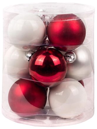 Inges Christmas Decor Magic Weihnachtskugeln Glas 8cm 12 STK. Christbaumkugeln (Frozen Strawberry rot wei&szlig;)