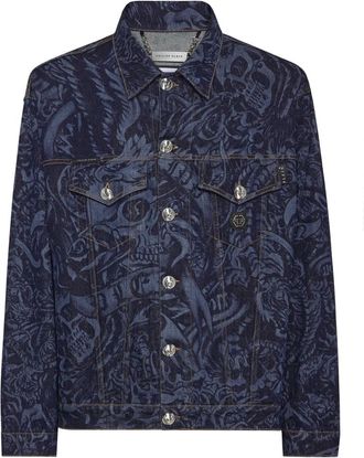 Philipp Plein Homme, Vestes, Bleu, Taille: L Denim Jacket Tattoo