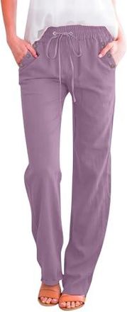 Generic Pantalon Fluide Femme &eacute;t&eacute;,Pantalon Long &eacute;lastique en Coton et Lin pour, Couleur Unie, Loisirs de Plage Pants Thermique (Purple, S)