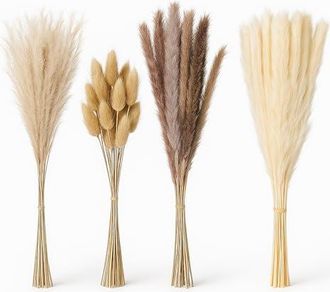 Relaxdays Pampasgras getrocknet, 144er Set, Länge: 41 cm, Trockenblumen, Boho Deko, Trockenblumenstrauß, Mehrfarbig