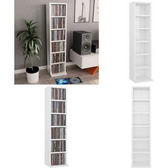 vidaXL Armoire &agrave; cd Blanc brillant 21x20x88 cm Bois ding&eacute;nierie - Meuble Rangement Cd - Armoire Cd Blanc - &Eacute;tag&egrave;re Cd - Rangement Musique - Biblioth&egrave;que Cd