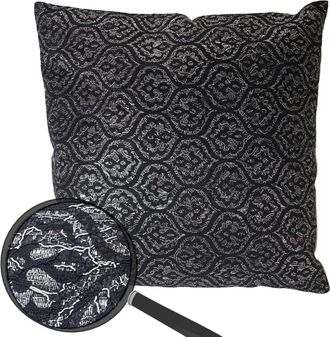 Mendler Deko-Kissen Barock, Sofakissen Zierkissen mit Füllung, schwarz Glanz-Effekt 45x45cm