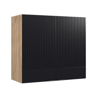 Vicco Meuble de cuisine haut vitr&eacute; Fame-Line, Noir ray&eacute;, 80 cm, Vicco
