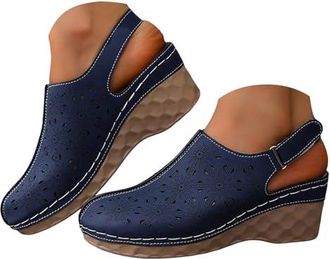 Generic Sandales compens&eacute;es &agrave; bout ferm&eacute; pour femme 2026 - Semelle compens&eacute;e en cuir creux respirant avec sangle de cheville antid&eacute;rapante - Talons d&eacute;contract