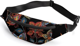 IUBBKI Paisley-Blumen-Schmetterlings-Aquarell-Paisley-Blumen-Schmetterlings-G&uuml;rteltasche, Sport-G&uuml;rteltasche f&uuml;r Erwachsene, Kinder, f&uuml;r M&auml;nner und Frauen