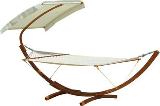 HOMCOM Hamac de jardin avec support en bois et parasol hamac sur pied 2 personnes max. charge max. 180 Kg