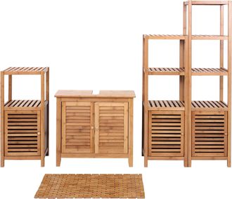 Mendler Badezimmerset HWC-B18, Komplett Badezimmer Badmöbel Badset Badschrank mit Tür, Bambus