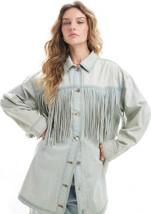 Asos Jeansjacke in Vintage-Waschung mit Fransen-Blau