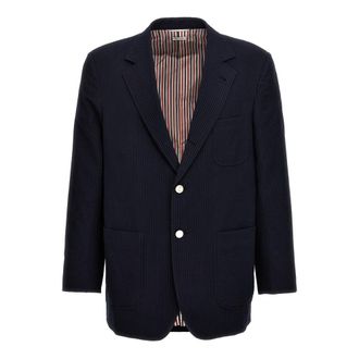 Thom Browne Single-Breasted Seersucker Blazer - - Jackets - Herren - Blau - XS