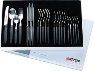 GIESSER seit 1776 - Made in Germany - Besteckset 24 teilig, PP Griff, schwarz, rostfreier Edelstahl, Essbesteck 6 Pesonen, Set inkl. Messer, Gabel, L&ouml;ffel, Te