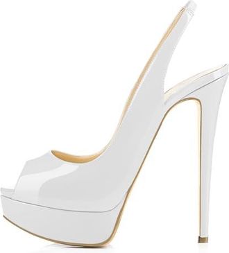 EDEFS Sandales pour Femmes Sexy Talons Hauts de 14 cm avec base Plateforme et Lanière de Cheville Élégance Talon Aiguille Décolleté pour mariages Blanc EU35