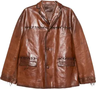 Prada Braided-trim Leather Jacket