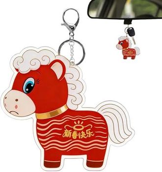 Generico Porte-cl&eacute;s de lann&eacute;e du cheval | Design acrylique 2D avec d&eacute;tail en larme et message de b&eacute;n&eacute;diction pour le Nouvel An, joli pendentif cheval pour gar&ccedil;