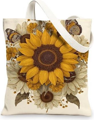 Generic Sacs fourre-tout en toile de tournesol, motif floral, réutilisables, vintage, légers et lavables, sacs en toile pour lextérieur, les voyages, la plage