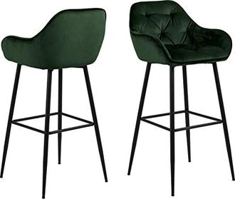 AC Design Furniture Bentley Barhocker, H: 104 x B: 52 x T: 53 cm, Gr&uuml;n/Schwarz, Samt/Metall, 2 Stk, 6.8