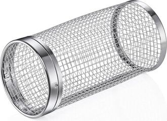 Küchenprofi Zylindrischer Grillkorb Rondo, Edelstahl rostfrei, 360° drehbarer Gemüsekorb, Feines Gitter für Kleingeschnittenes im Grillbehälter, Grillzylinder, Sp