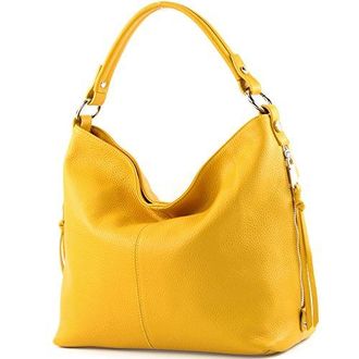 modamoda.de Ital Shopper Sac &agrave; bandouli&egrave;re en cuir grande T160, Couleur:T160 Sonnengelb