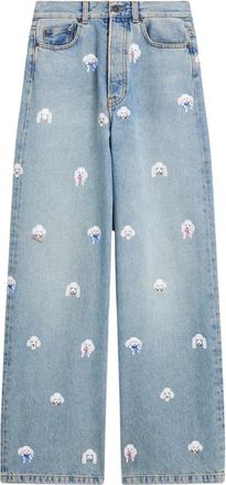 Fiorucci Femme, Jeans, Bleu, Taille: W30 Poodle Print Baggy Jeans