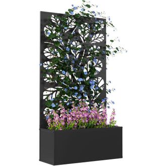 OUTSUNNY Jardini&egrave;re avec brise-vue paravent treillis - Outsunny - bac &agrave; Fleurs - dim. 61L x 23l x 113H cm