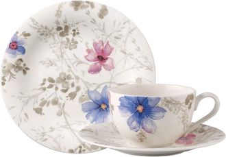 Villeroy & Boch Mariefleur Gris Basic Kaffee Set 18 Teilig Für 6 Personen, Kaffeeservice, Tafelservice, Geschirr Set, Geschirrset Blumen, Blümchengeschirr, Schönes Ge