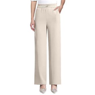 Generic Pantalon &agrave; jambes larges pour femme - Coupe droite - A&eacute;r&eacute; - Taille haute - Pantalon de loisirs - Pantalon long en tissu d&eacute;contract&eacute; - Avec taille &eacute;las