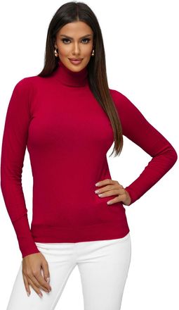 OZONEE Damen Rollkragenpullover Pullover Strickpullover Sweater Rollkragen Strickjacke Turtleneck Feinstrick Winter Vintage Casual 777/1980SW/5 WEINROT M/L