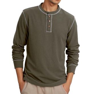 Generic T-shirt pour homme en tricot &agrave; manches longues, d&eacute;contract&eacute;, coupe ample, col rond, v&ecirc;tements dhiver confortables pour les excursions quotidiennes, Ve