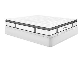 Vente-Unique Set aus Bettgestell mit Bettkasten + Matratze - 180 x 200 cm - Hybridmatratze - 7-Zonen-Taschenfederkern & Memory Schaum - St&auml;rke 30 cm - Wei&szlig; - OLIAN