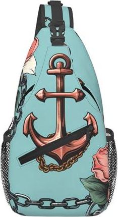 Generic Sacoche Port&eacute; &eacute;paule Ancre Fleur Nautique Oc&eacute;an Mer Durable Sac &agrave; Bandouli&egrave;re Multifonction Sac Poitrine pour Femme Homme Voyage