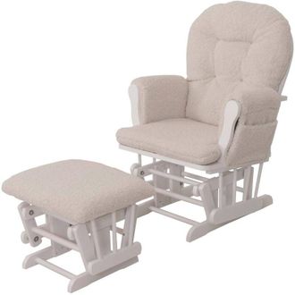 Hhg jamais utilisé] Fauteuil relax 033, fauteuil à bascule Fauteuil oscillant + pouf Tissu Bouclé 480g/m² Öko-Tex, crème Bâti blanc