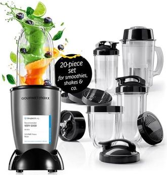 Gourmetmaxx Mr. Magic Power Pro Mixer 400 Watt | Smoothie Maker mit to go Deckel | Standmixer mit Mixbecher & Frischhaltedeckel zum Aufbewahren | Blender mit Zube