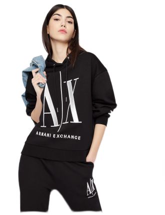 A|X Armani Exchange Womens, Icon Project Hoodie, Embroidered Logo Hooded Sweatshirt, Black, M