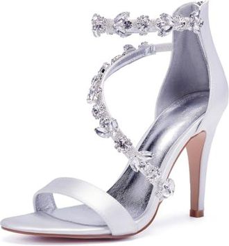 Generic Chaussures Mari&eacute;e Femmes Aiguille Haut High Ouvert Bout Stylet Sandales Mariage Dress Heels Chaussures 10.5 CM,Blanc,41 EU