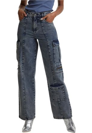 Urban Classics Ladies Loose Utility Denim Pants Dirty Washed, 28