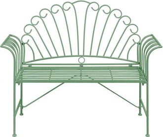 Beliani Banc de Jardin Vintage en M&eacute;tal avec Accoudoirs &Eacute;vas&eacute;s 2 Places Vert Cavinia