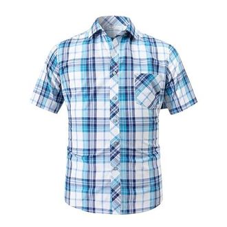 Generico Chemise d&eacute;t&eacute; d&eacute;contract&eacute;e &agrave; carreaux &agrave; manches courtes pour homme Coupe r&eacute;guli&egrave;re avec poche V&ecirc;tements hawa&iuml;ens, bleu ciel, XXXXL
