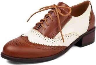 Generic Brogues contemporaines pour Femmes Oxford Color Block Talon Bas pour Travail et Loisirs Bout Rond Design,Marron,45 EU