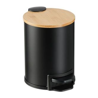 Relaxdays M&uuml;lleimer Bad, 3 l, Kosmetikeimer Absenkautomatik, Bambusdeckel, entnehmbarer Inneneimer, Treteimer, schwarz