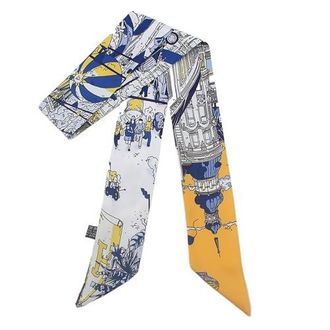 Generico Écharpe en soie avec design Palace Castle, accessoire multifonctionnel pour cheveux et sacs pour femmes, jaune, 100x5cm